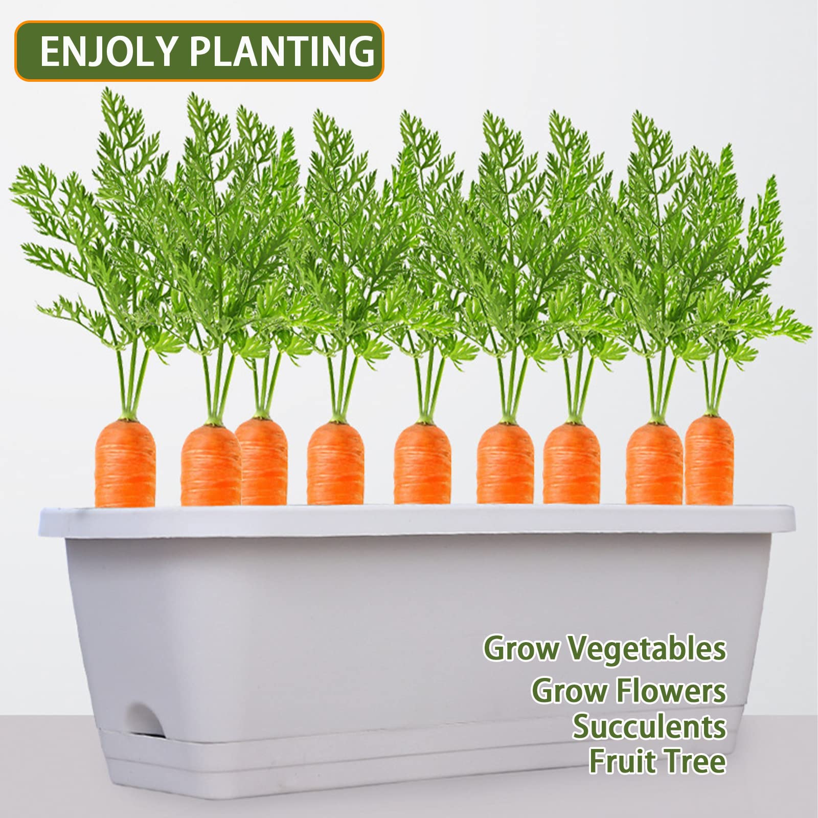 8-pack 15.6*7.5*5.9" Planter Boxes Outdoor Large,Window Box Planters Rectangle for Indoor Plants,Long Planter Box with Drainage Tray,Windowsill Herb Garden for Vegetables Succulents(Off-white)