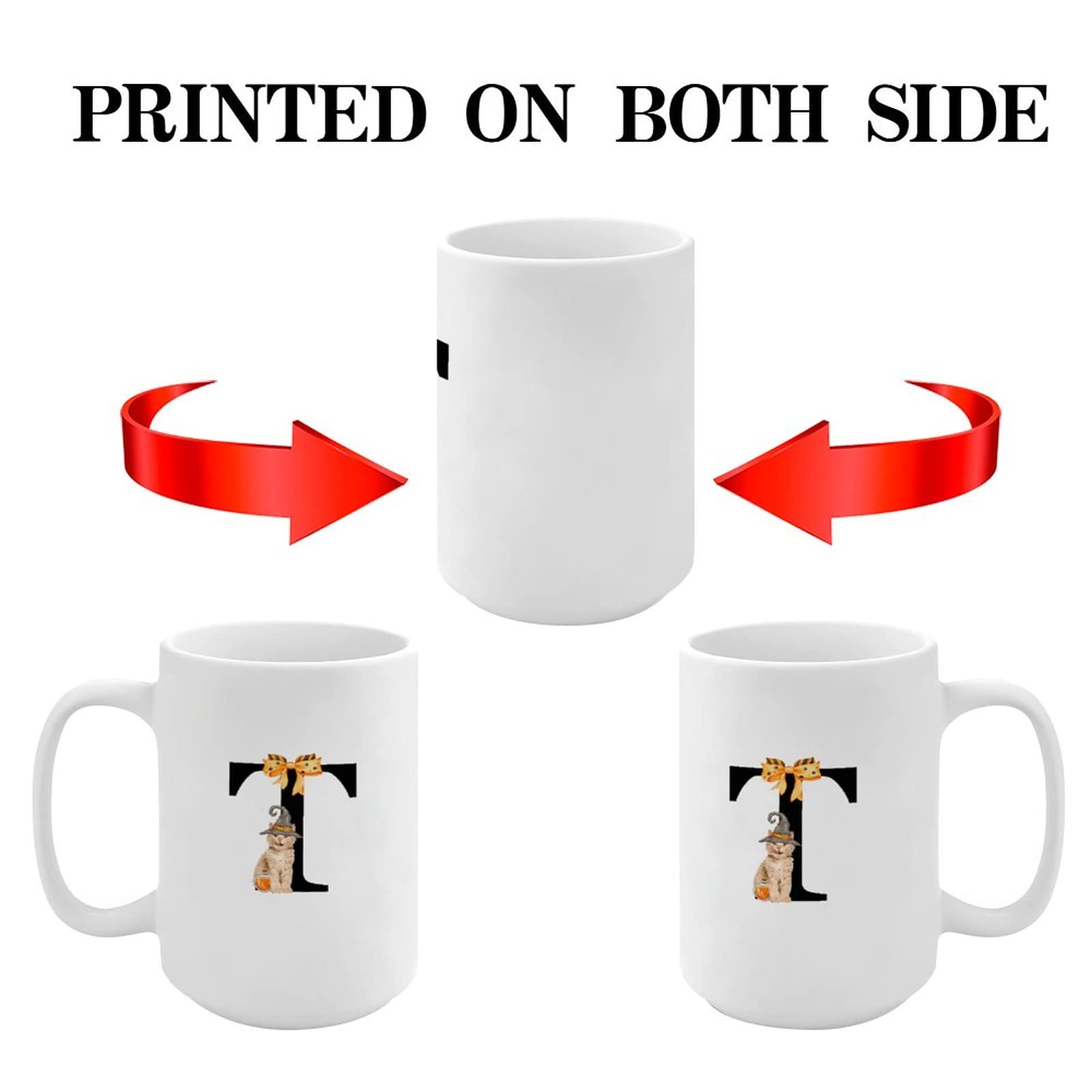 Halloween Initial Letter T Cat White Mugs Coffee Tea Cup Floral Alphabet Mug Mockup Ceramic Coffee Mug Mock Mugs from Daughter Wife And Son – Christmas Mug 15oz