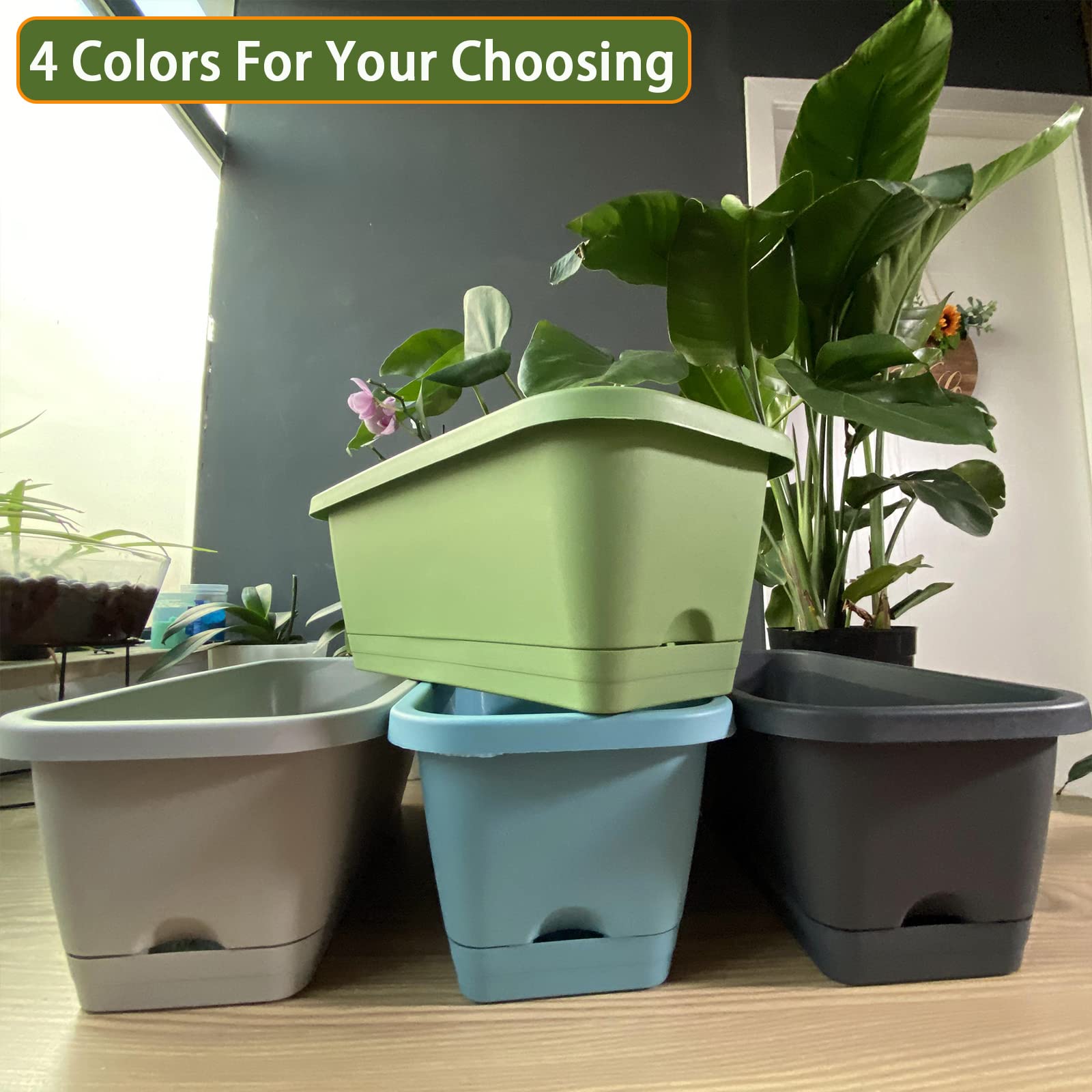 8-pack 15.6*7.5*5.9" Planter Boxes Outdoor Large,Window Box Planters Rectangle for Indoor Plants,Long Planter Box with Drainage Tray,Windowsill Herb Garden for Vegetables Succulents(Off-white)