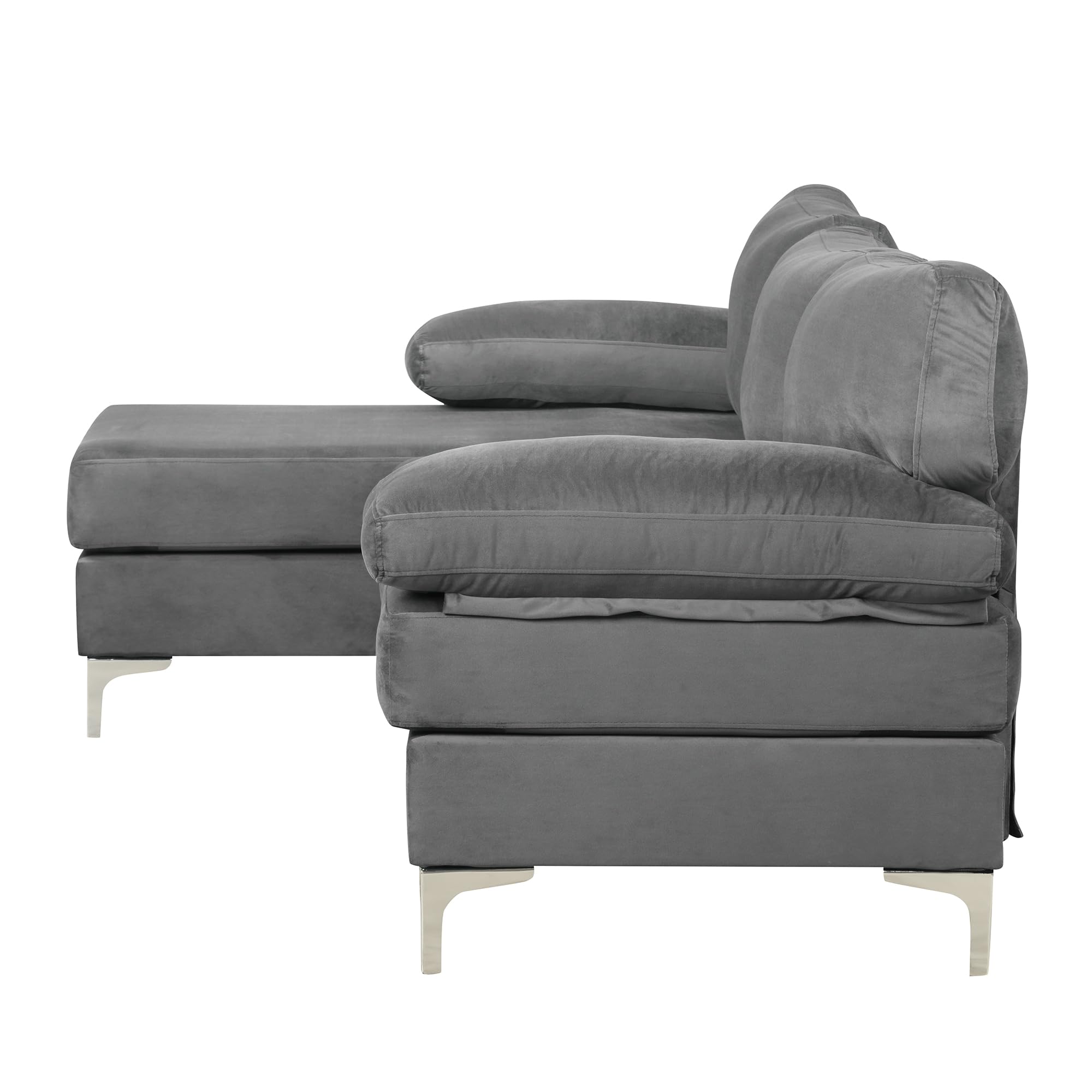Casa Andrea Milano Modern Velvet Fabric Sectional Sofa, L-Shape Couch with Extra Wide Chaise Lounge