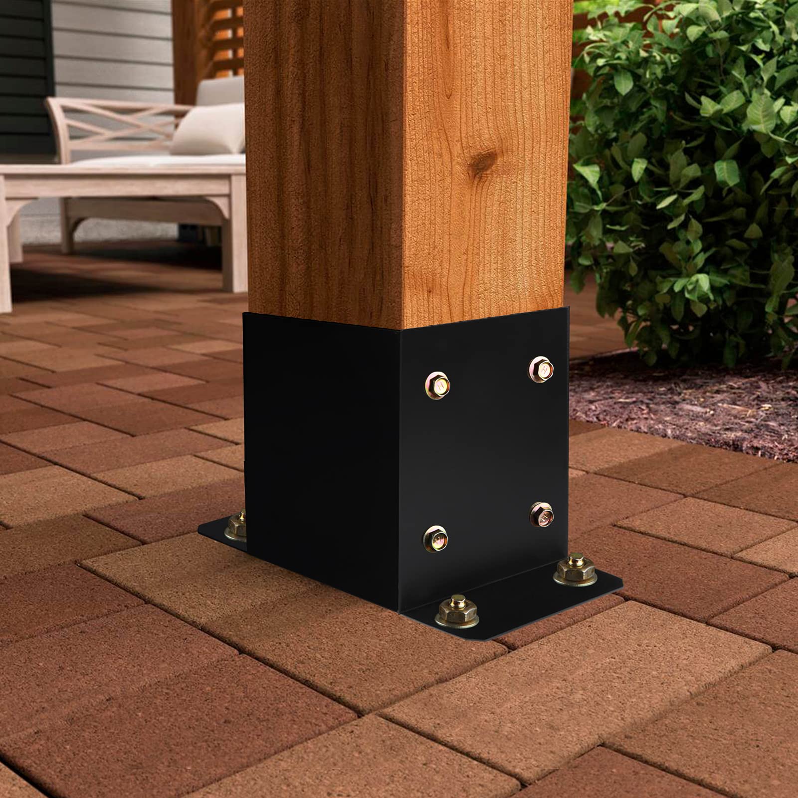 4 x 4 Post Base 2 PCS,Inner Size 3.6"x3.6"Deck Post Base,Heavy Duty Metal Black Powder Coated Post Brackets,for Pavilion Deck Railing Support Deck Base Plate, Support Bolt Down