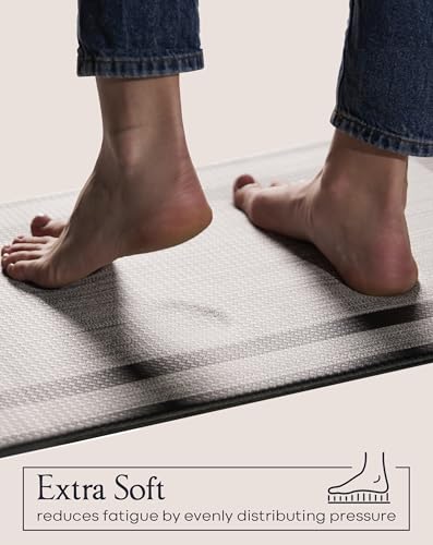 Homergy Anti Fatigue Kitchen Mats for Floor 2 PCS, Memory Foam Cushioned Rugs, Comfort Standing Desk Mats for Office, Home, Laundry Room, Waterproof & Ergonomic, 17.3×30.3&17.3×59 ×0,47", Fabric Black