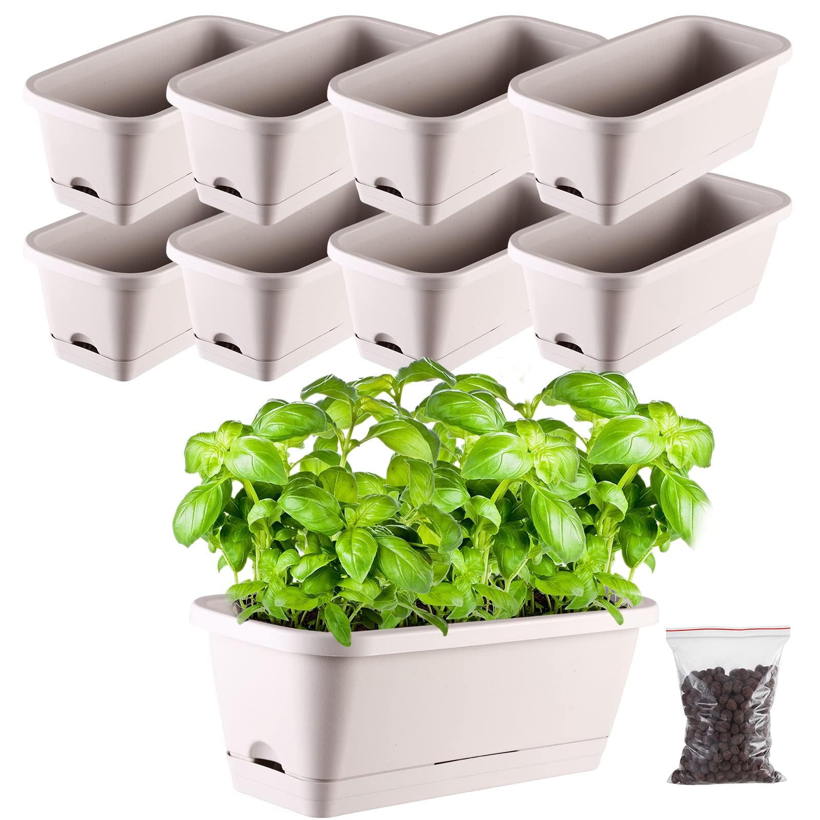 8-pack 15.6*7.5*5.9" Planter Boxes Outdoor Large,Window Box Planters Rectangle for Indoor Plants,Long Planter Box with Drainage Tray,Windowsill Herb Garden for Vegetables Succulents(Off-white)