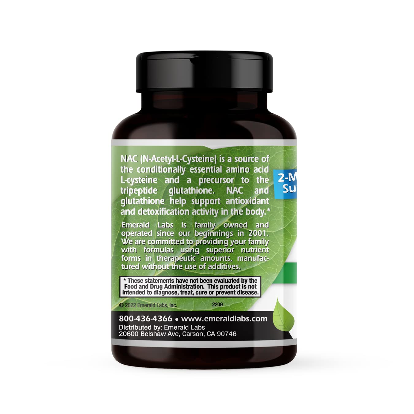EMERALD LABS NAC 600mg - N-Acetyl-L-Cysteine - Vegan Amino Acid Supplement That Supports Detoxification - 60 Vegetable Capsules (60-Day Supply)