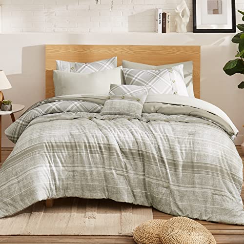 WRENSONGE Plaid Spliced King Comforter Set, 8 Pieces, Light Grey, 102"x 90"