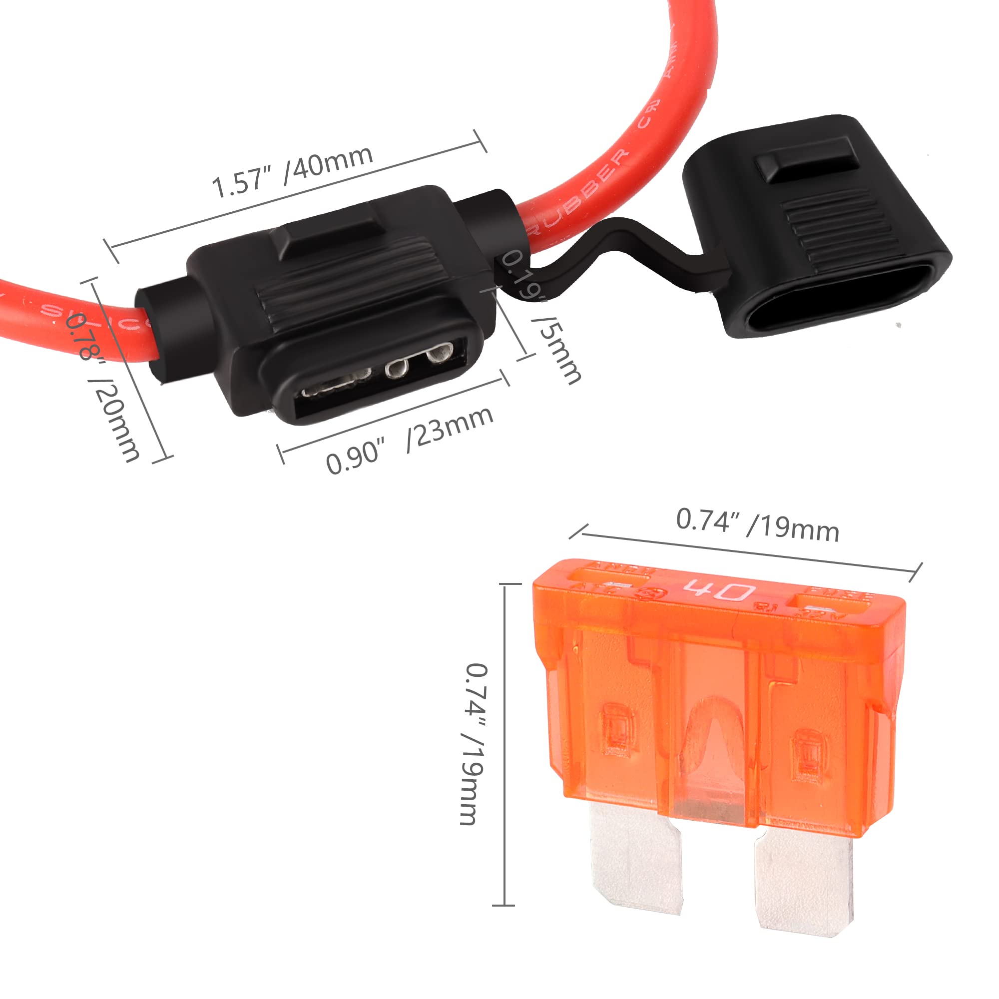 MulWark 4 Pack 10 Gauge Inline Fuse Holder Tinned Copper Marine Wire Waterproof IP67 Pigtail Blade Fuse Block Relay with 40 AMP Fuse Holder