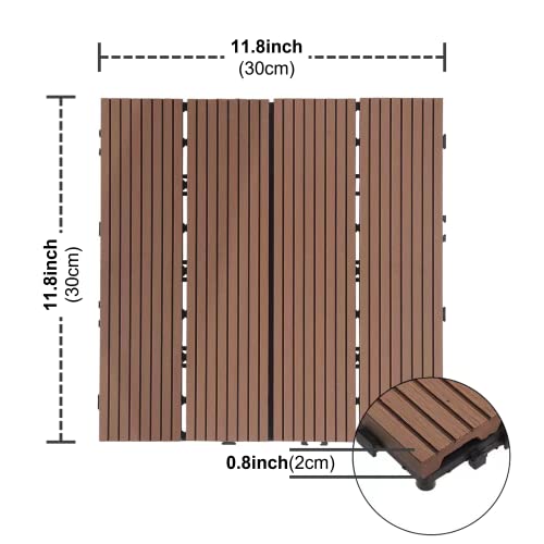 24PCS Wood Plastic Composite Patio Deck Tiles, 12"x12" Interlocking Deck Tiles, Water Resistant for Indoor & Outdoor, 24 sq. ft