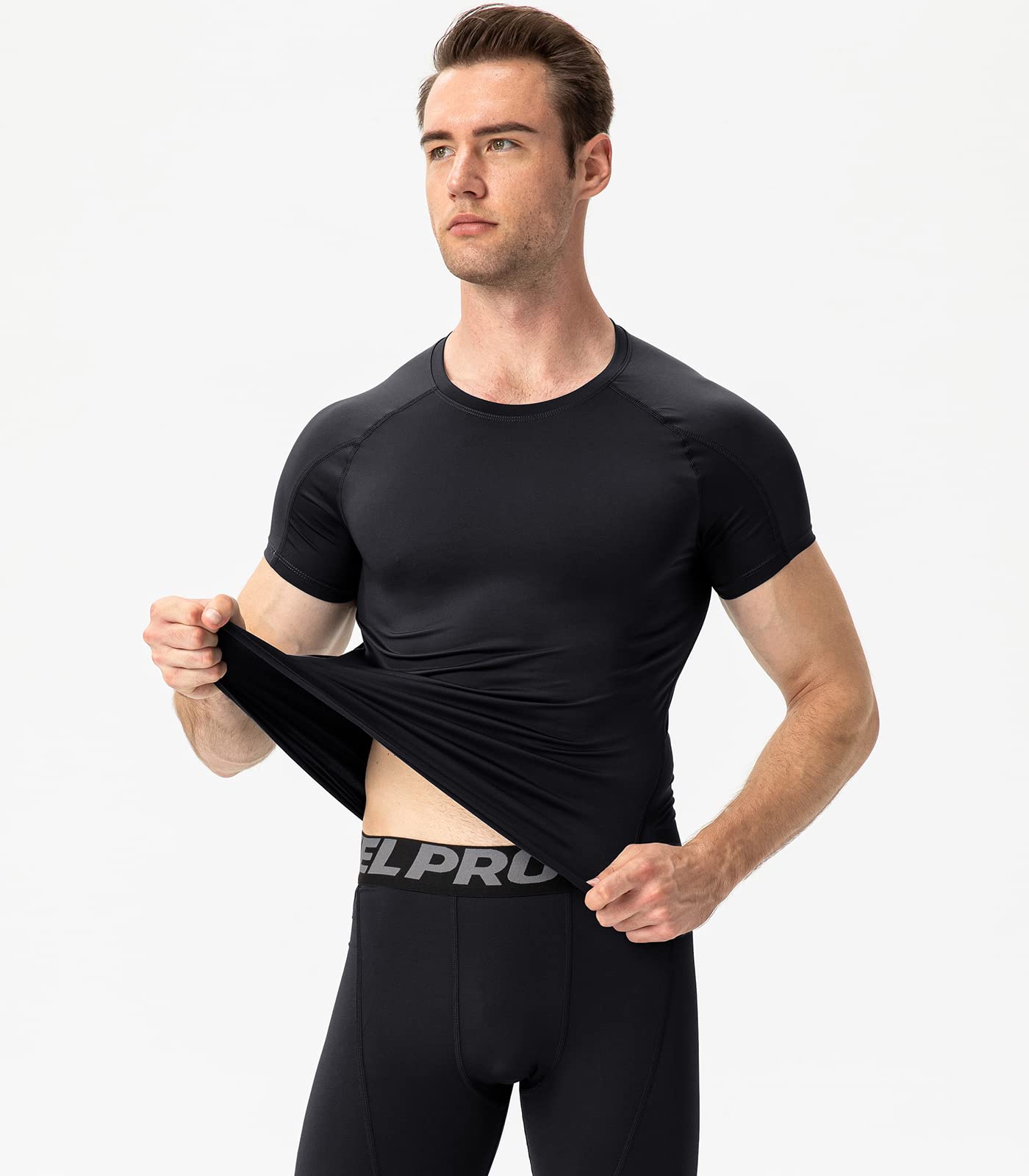 Black Compression Shirts Men Short Sleeve Workout Gym T-Shirt Running Tops Cool Dry Sports Base Layer Undershirts