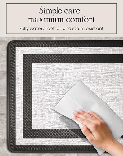 Homergy Anti Fatigue Kitchen Mats for Floor 2 PCS, Memory Foam Cushioned Rugs, Comfort Standing Desk Mats for Office, Home, Laundry Room, Waterproof & Ergonomic, 17.3×30.3&17.3×59 ×0,47", Fabric Black