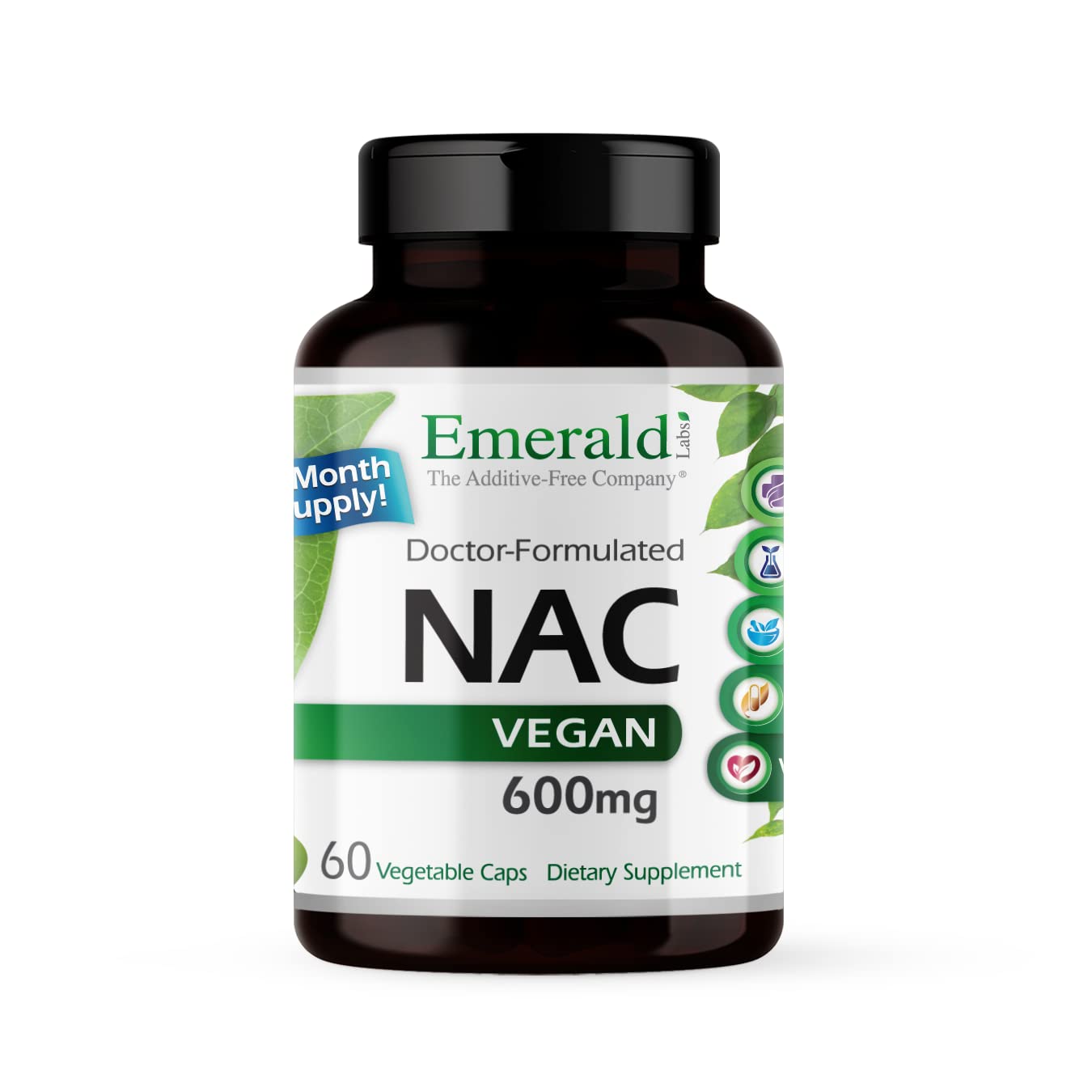 EMERALD LABS NAC 600mg - N-Acetyl-L-Cysteine - Vegan Amino Acid Supplement That Supports Detoxification - 60 Vegetable Capsules (60-Day Supply)