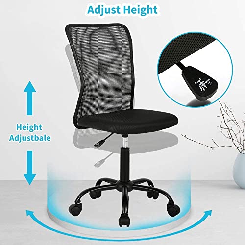 Basic Black Mid-Back Mesh Office Chair - Small, Height-Adjustable, Swivel, No Arms, Rolling