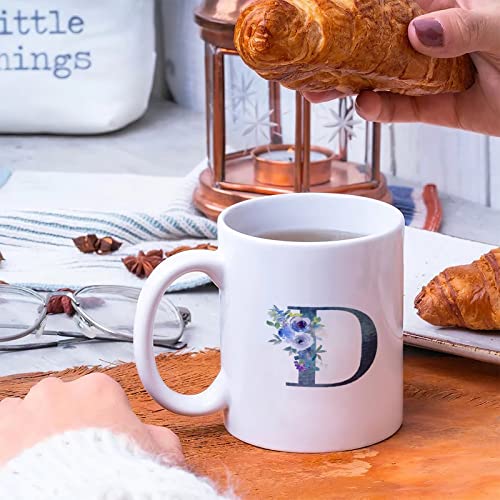 Floral Monogram Letter D Blue Ink Word Ceramic Mugs Coffee Mug Alphabet Letter Mockup Mug White Cup Mock Up Tea Mug Secret Santa Gift Christmas Eve 11oz
