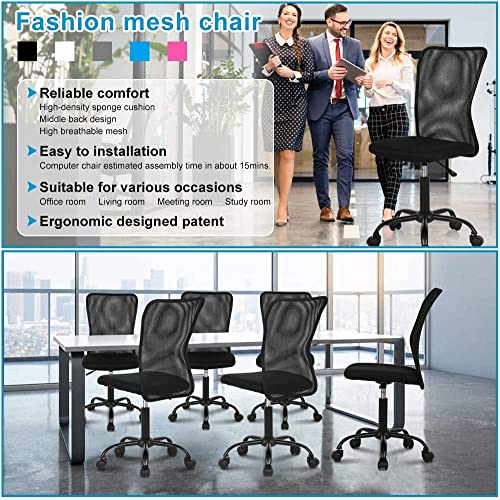 Basic Black Mid-Back Mesh Office Chair - Small, Height-Adjustable, Swivel, No Arms, Rolling