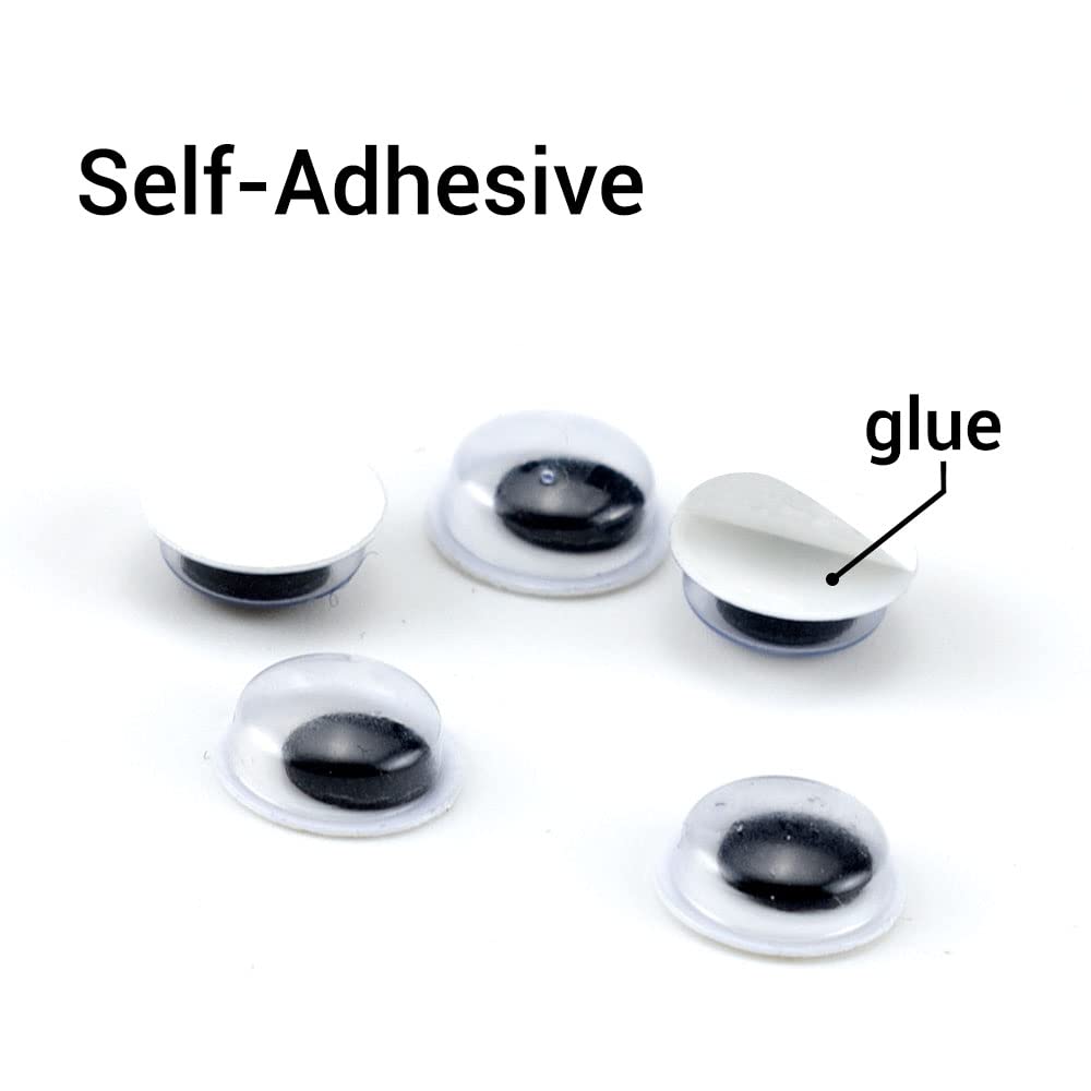 1800 Pieces Wiggle Googly Eyes Plastic Black and White Bulk Self Adhesive Googly Eyes Mixed Size 6mm 8mm 10mm for DIY Art Crafts Scrapbooking Dolls Puppets Invitation Cards