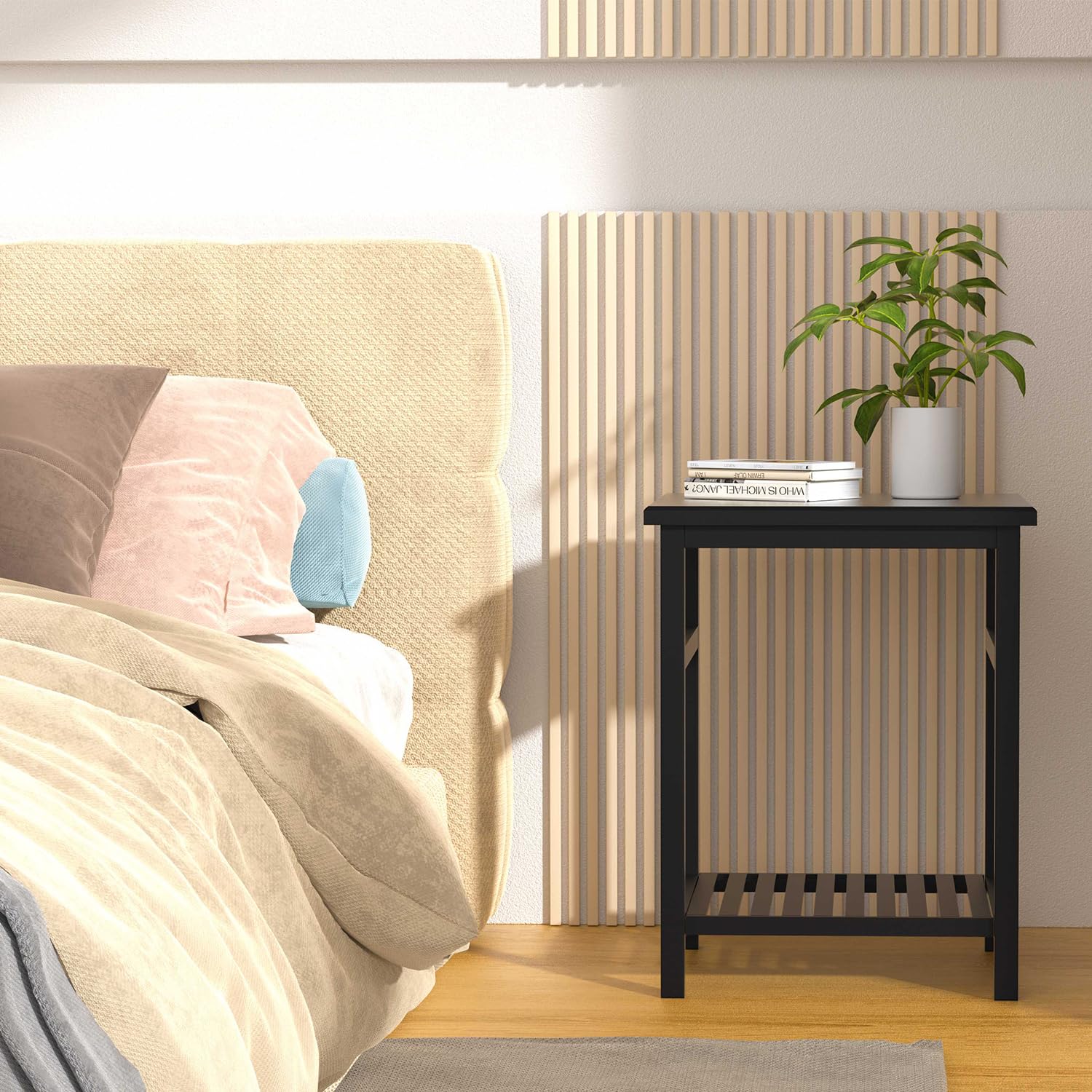 WTZ Nightstand, End Table, Bamboo Night Stand Bedside Table, Side Table for Bedroom Living Room Lounge, Space Saving, Easy to Assemble, NS-537 (1 Pack, Black)