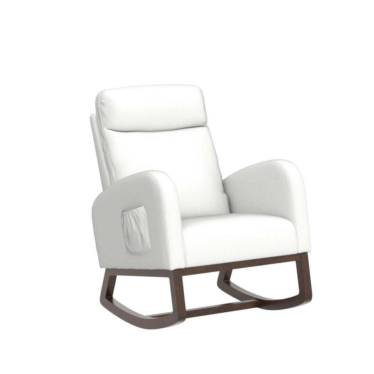 KINFFICT Comfy Rocking Chair, Upholstered Accent Glider Rocker for Baby Nursery or Relaxation, Living Room Armchair with High Back and Headrest, Modern Rocking Glider with Side Pocket, Beige