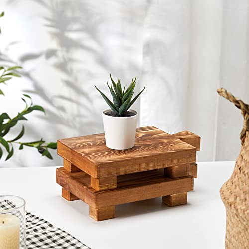 SOONOW Farmhouse Kitchen Decor - Wood Riser for Display, Decorative Wooden Pedestal Stand for Kitchen Counter, Rustic Display Tray for Home and Bathroom Decor (Brown*2)