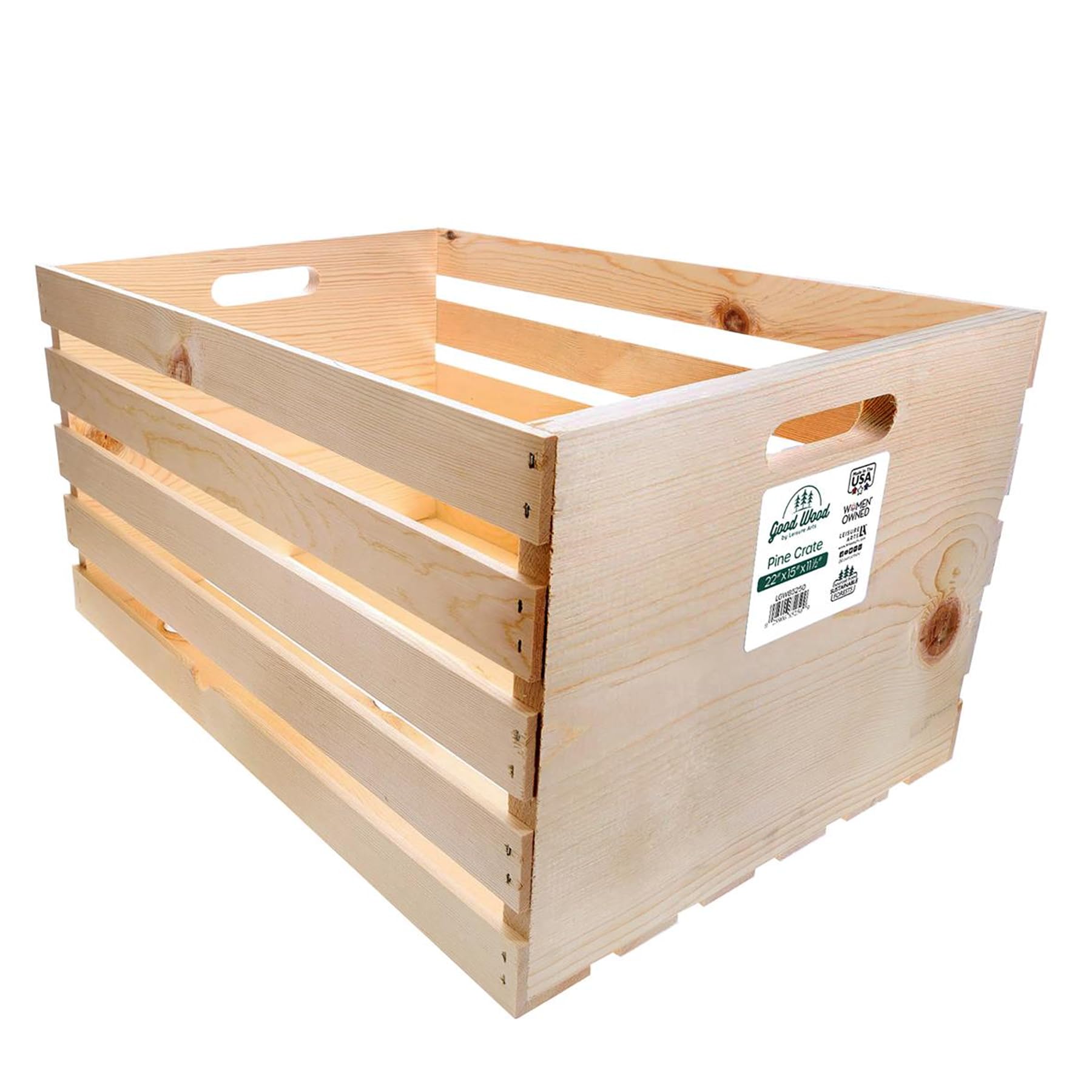 Good Wood by Leisure Arts Wooden Crate, Wood Crate Unfinished, Crates for Display, Crates for Storage, Wooden Unfinished, Pine, 22" X 15" X 11.5"