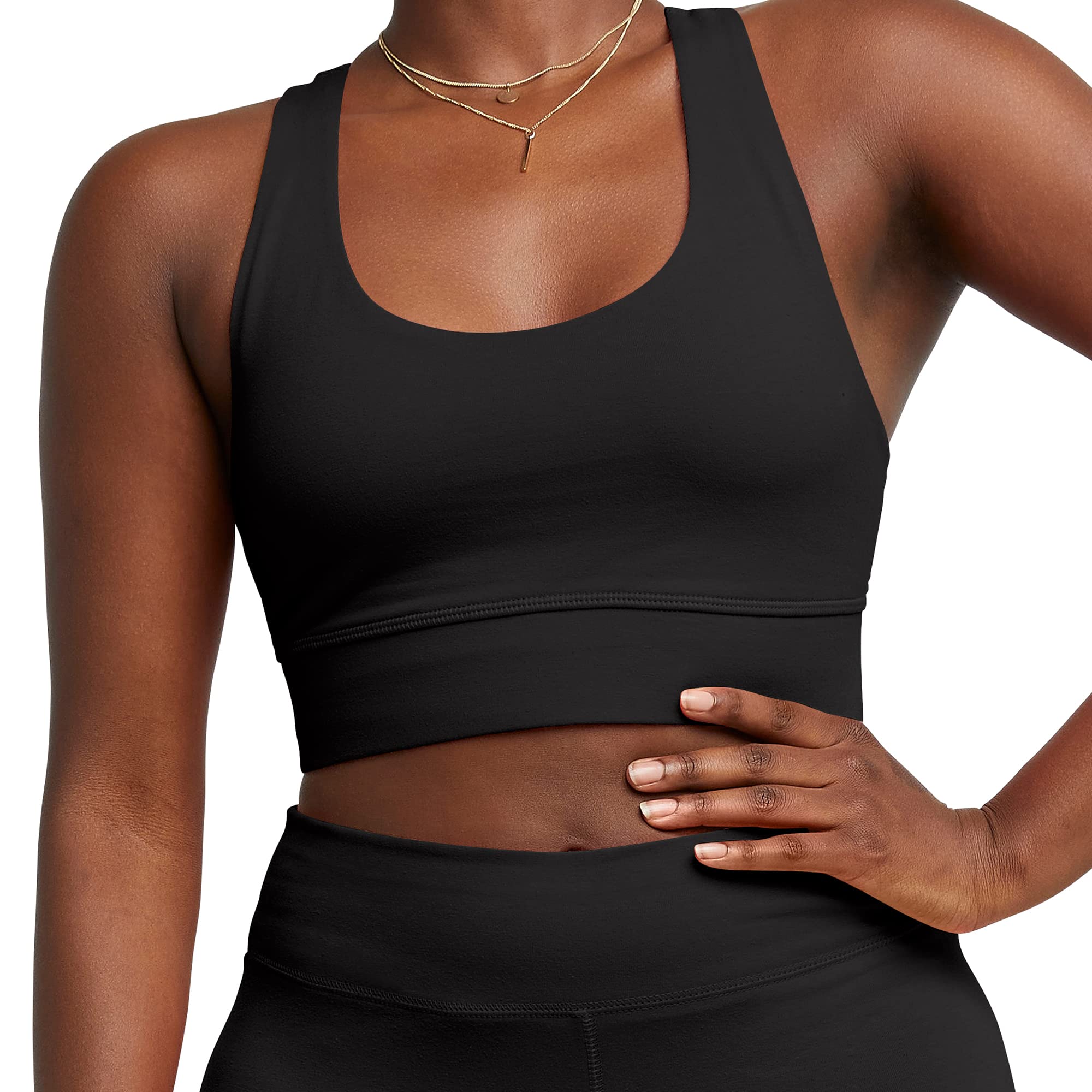 Hanes Comfortblend Women's Originals Bralette, Pullover Cotton Longline Bra with Moderate Support, Black, Small