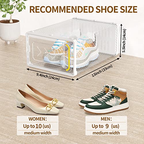 Gardace 12 Pack Shoe Storage Boxes,Clear Plastic Stackable Shoe Organizer for Closet,Foldable Shoe Rack Sneaker Container Bins Holders,with Yellow Door Handle