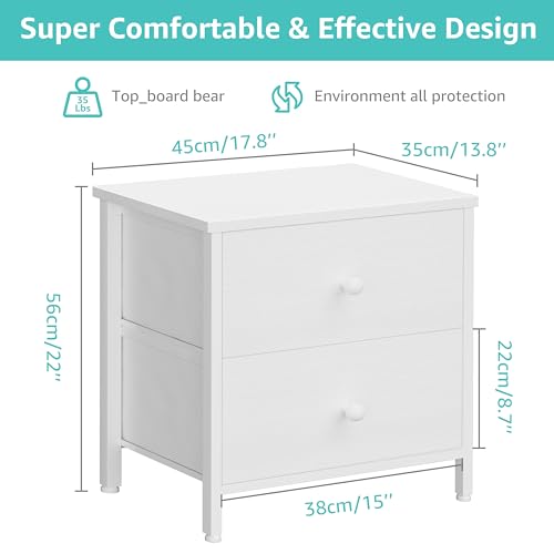 BOLUO White Nightstands Set of 2, 2 Drawer Dresser for Bedroom Night Stand Small Dresser End Table with Drawers Modern