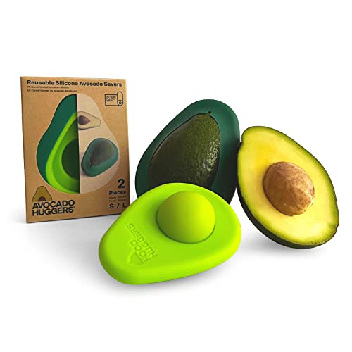 Food Huggers Avocado Huggers 2pc Silicone Reusable Avocado Savers with Pit Storage | BPA Free, Dishwasher Safe Holder | Large & Small Set