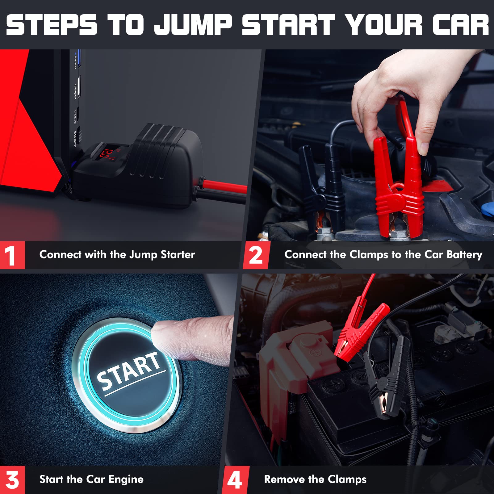 Smart Jump Starter Clamps, DBPOWER Battery Booster Replacement Alligator Clamps, Intelligent Jumper Cables with LCD Screen Compatible with DBPOWER DJS50 12V Car Jump Starters