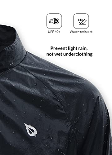 baleaf Men's Cycling Windbreaker Jackets Lightweight Windproof Packable Pockets Reflective Water-resistant UPF40+ All Weather Black M