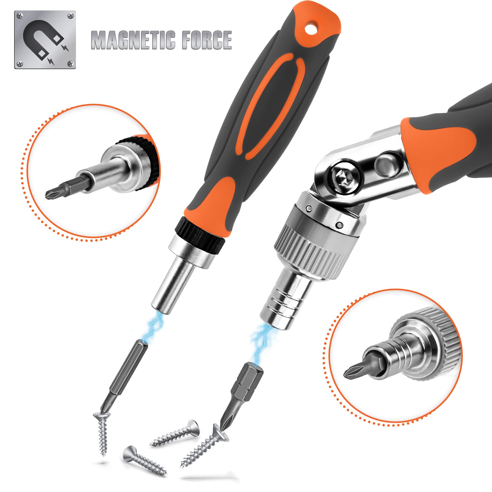 BTEC Ratcheting Screwdriver Set 68 in 1 Socket Set & Magnetic Screwdriver Bit Set with Rotatable Ratchet Handles,extensions bar and Storage Case for Computer/Bike/Car/Electronics Maintenance