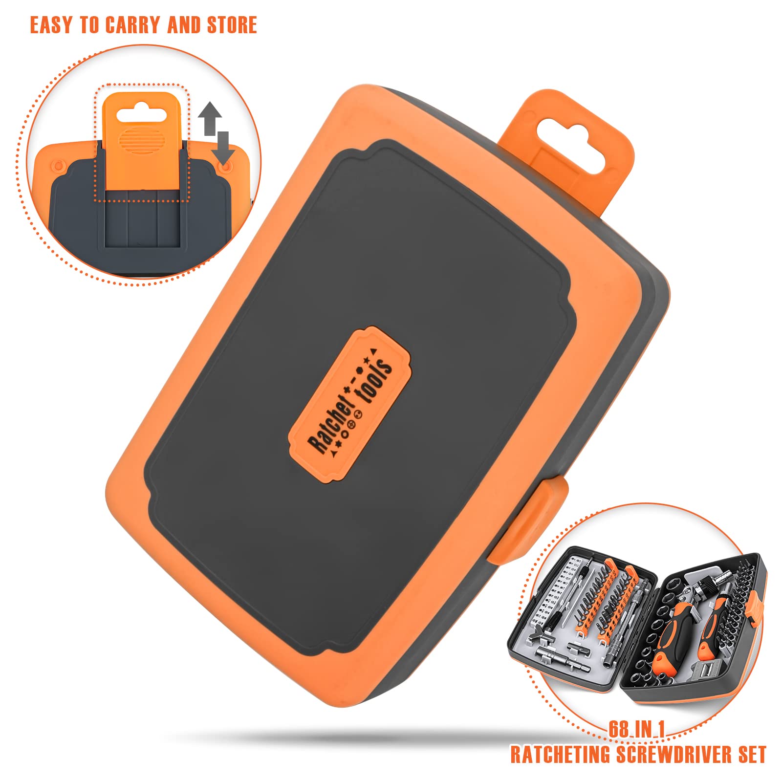 BTEC Ratcheting Screwdriver Set 68 in 1 Socket Set & Magnetic Screwdriver Bit Set with Rotatable Ratchet Handles,extensions bar and Storage Case for Computer/Bike/Car/Electronics Maintenance