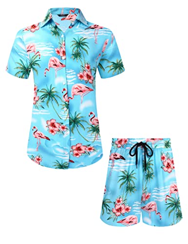 COOFANDY Womens Floral Blouse Set Hawaiian 2 Piece Outfit Button Lounge Beach Tracksuits