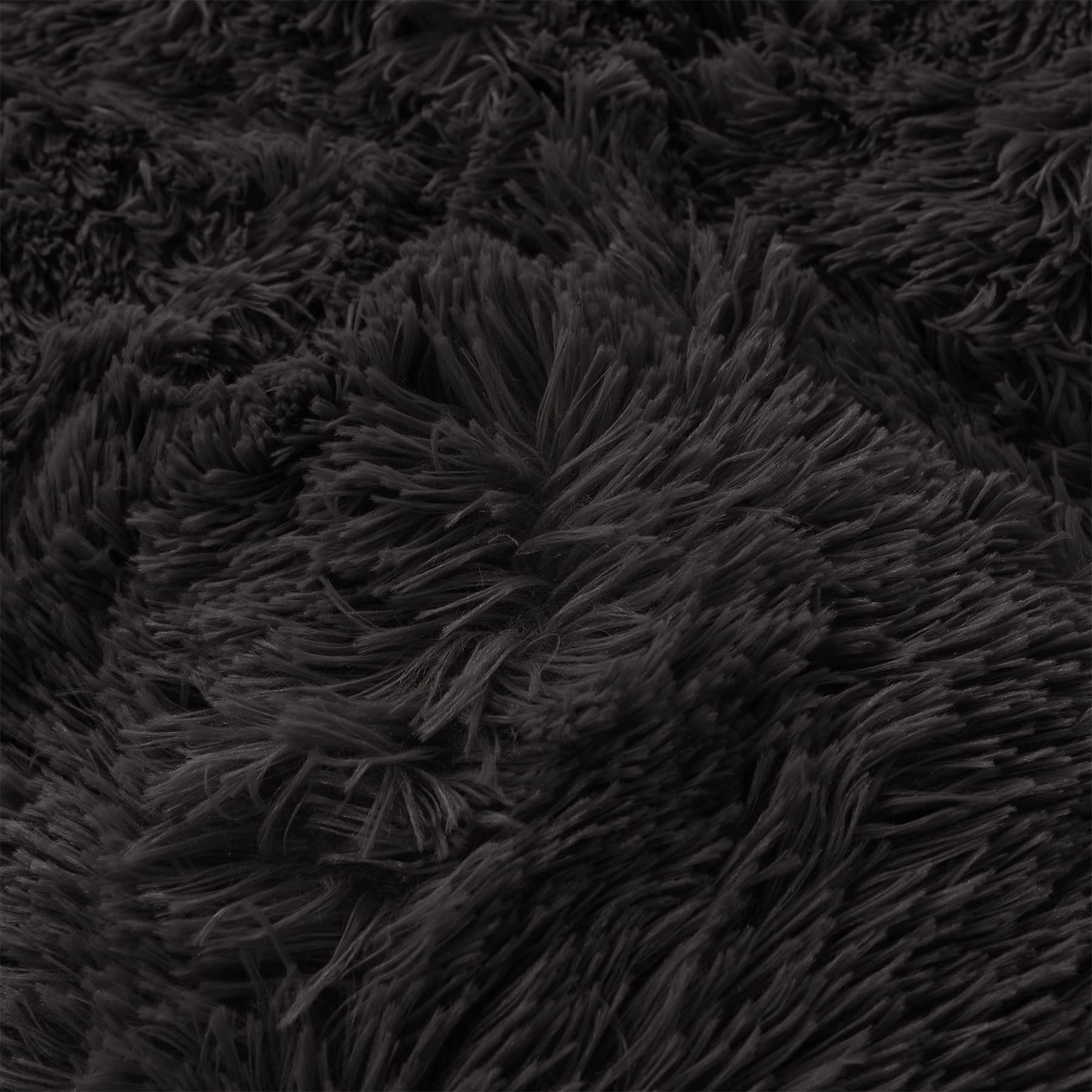 Furry Plush Pillow Covers, Ultra Soft Black Faux Fur, Decorative Bed Pillows, Zipper Closure, Set of 2 (Standard)