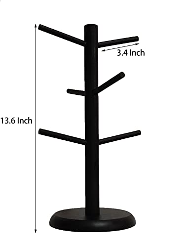 Dorhors Mug Tree,Mug Hanger Stand,Coffee Cup Holder with 6 Hooks,Wood Coffee Mug Holder for Counter,Coffee Bar Accessories and Decor,Coffee Organizer Station (Balck)