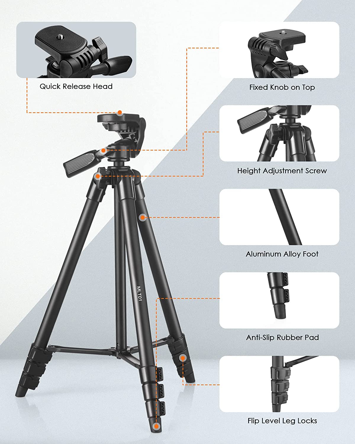 Camera Tripod with Travel Bag, Cell Phone Tripod with Wireless Remote and Phone Holder, Compatible with All Cameras, Cell Phones, Tiktok,Projector, Webcam, Spotting Scopes