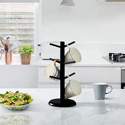 Dorhors Mug Tree,Mug Hanger Stand,Coffee Cup Holder with 6 Hooks,Wood Coffee Mug Holder for Counter,Coffee Bar Accessories and Decor,Coffee Organizer Station (Balck)