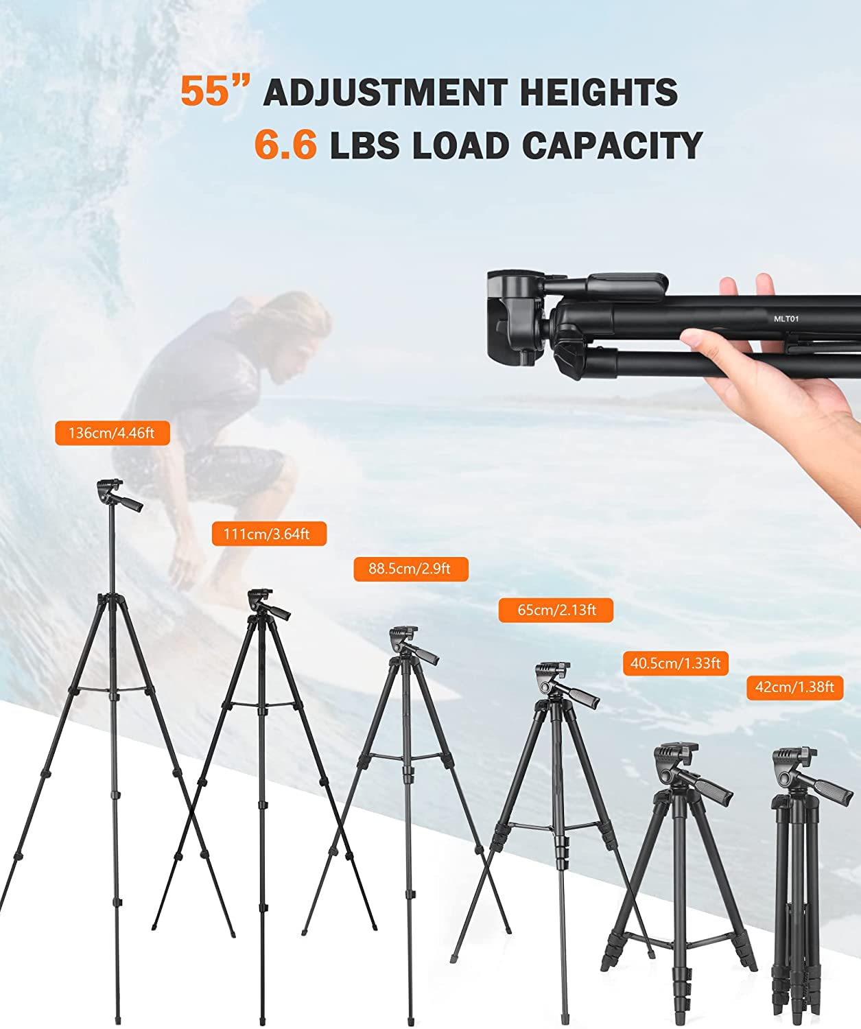 Camera Tripod with Travel Bag, Cell Phone Tripod with Wireless Remote and Phone Holder, Compatible with All Cameras, Cell Phones, Tiktok,Projector, Webcam, Spotting Scopes