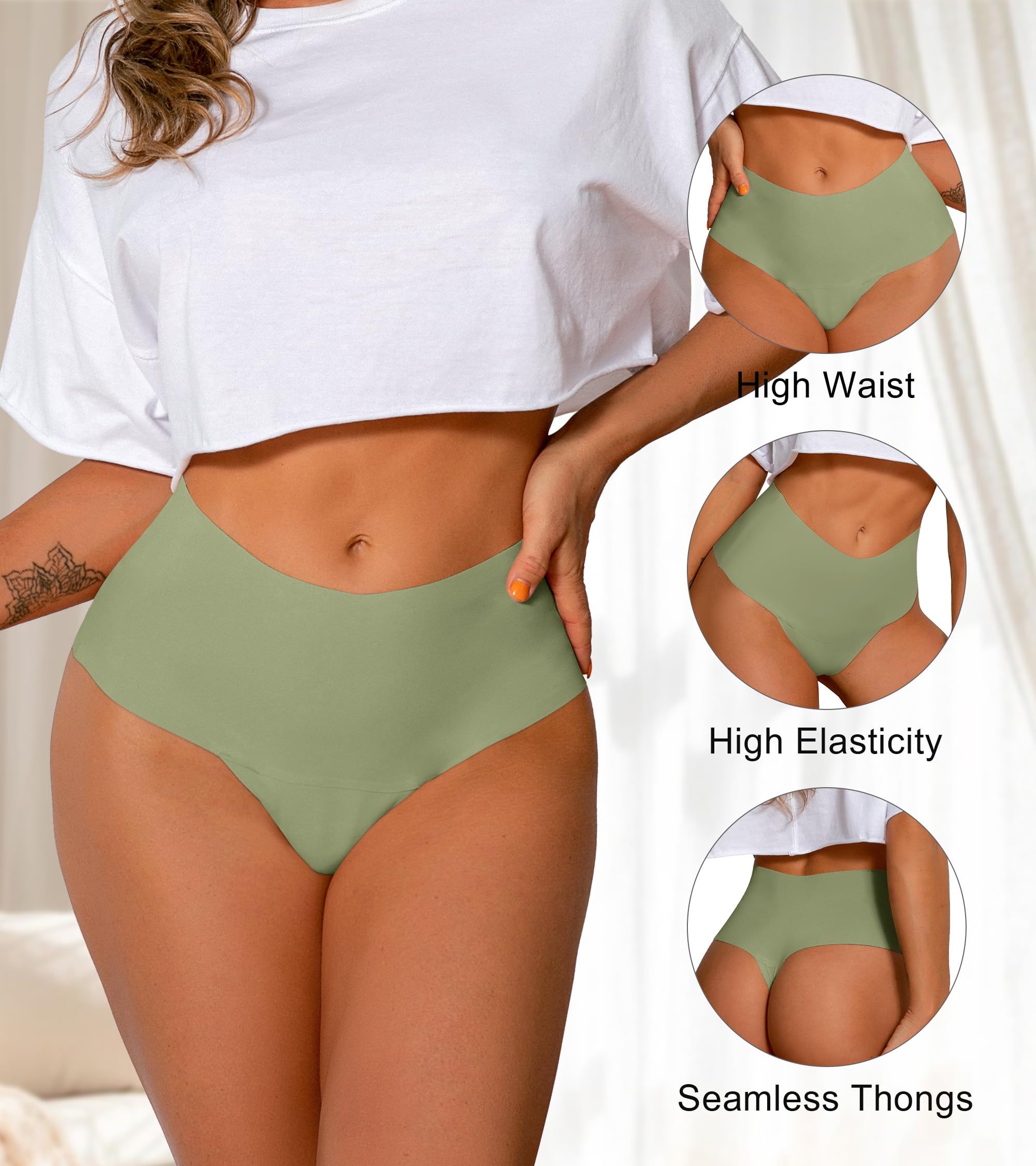 DEANGELMON Womens Thongs High Waisted Seamless Underwear for Women Breathable No Show Panties 4 Pack Medium(4P6)