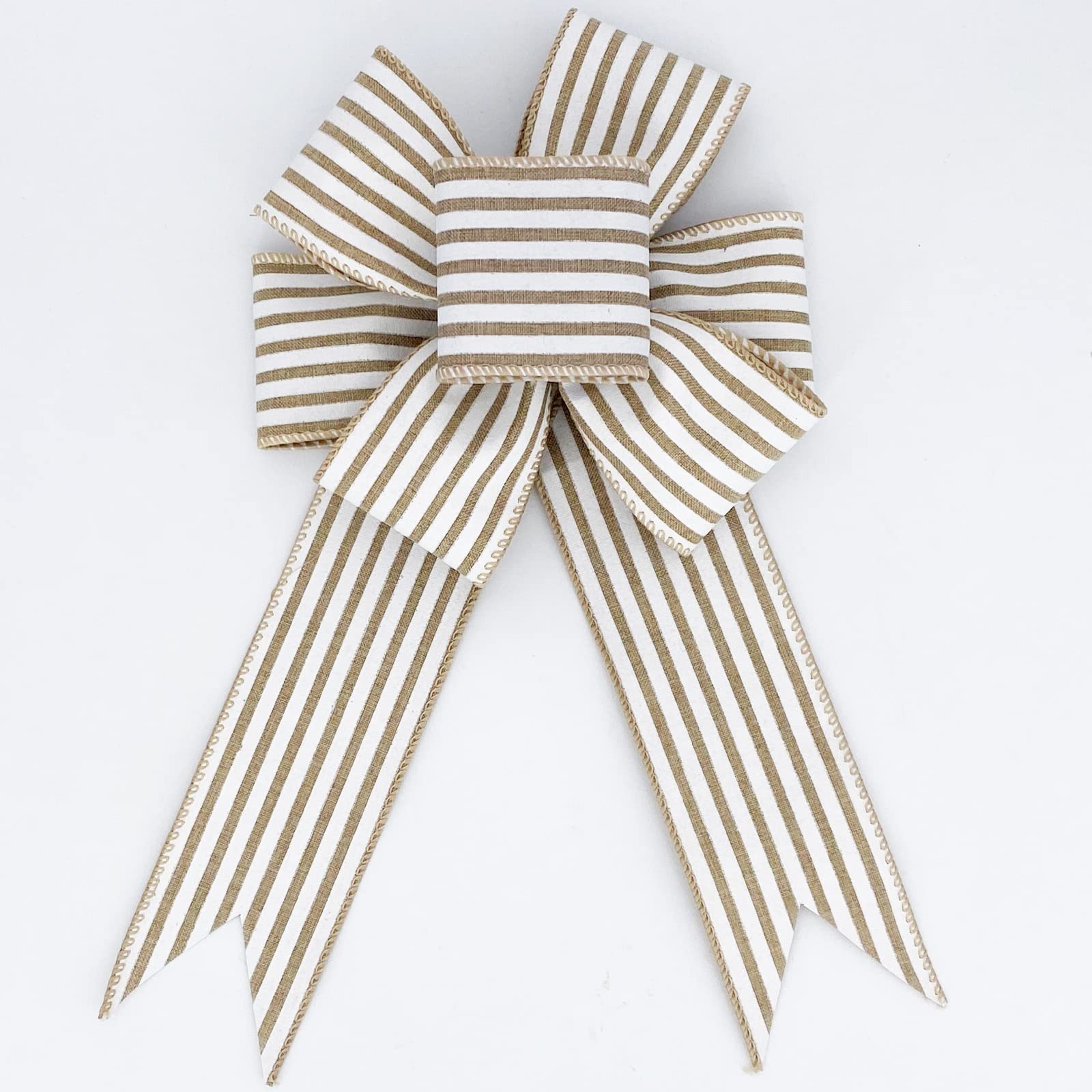 Leecogo Burlap Ribbon Wired,2 1/2”x10 Yard,White Stripe Rustic Ribbon for Easter, Christmas, Wreath, Spring, Summer, Wedding, Baby Shower, Birthday