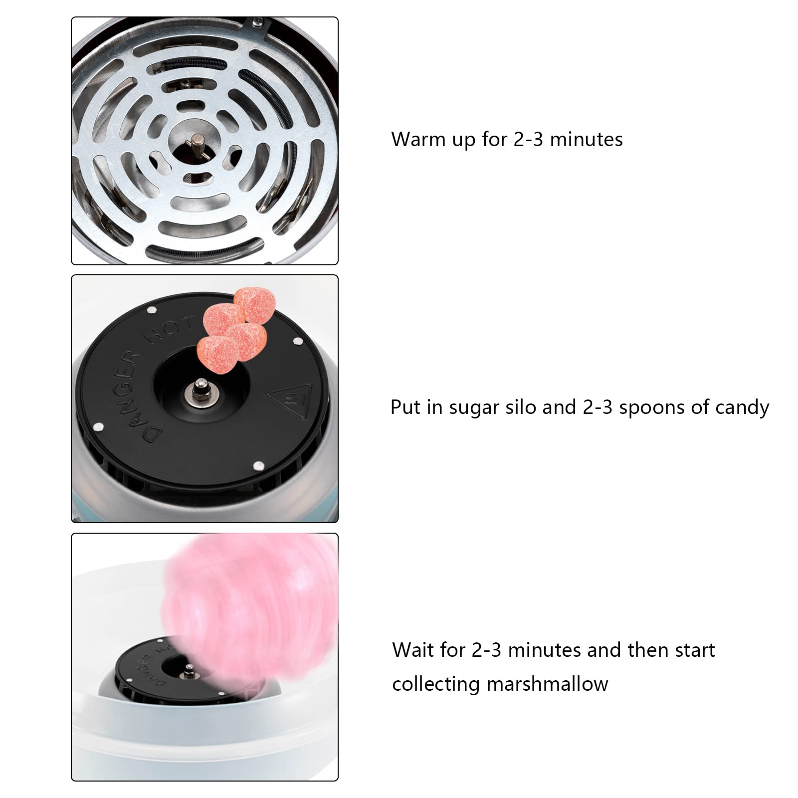 LOYALHEARTDY DIY Cotton Candy Machine, 110V 400W Countertop Candy Floss Maker with Splash Guard Marshmallow Machine for Birthday Family Party Various Party Includes A Bag Bamboo Sticks & Scoop, Blue