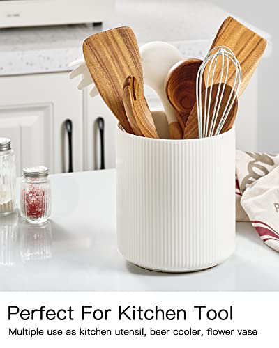 Getstar Utensil Holder, Large Kitchen Utensil Holder for Kitchen Counter (H7.2β x W6.2β), Ceramic Cooking Utensil Holder with Cork Mat, Kitchen Decor for Counter (White, Utensils Not Included)