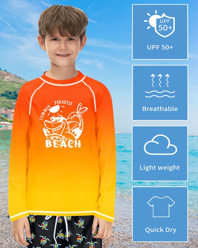 BesserBay Child Boys Long Sleeve UV Protection Rashguard Shirt Orange Gradient Beach Surf Swim Top 9-10 Years