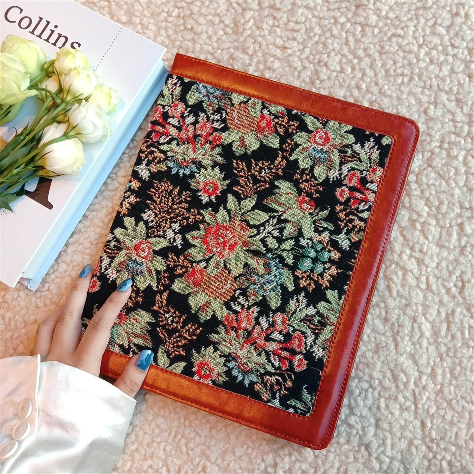 ManZePai Handmade Vintage Fabric Case with Pencil Holder for iPad Air 11/13 Inch 2024/for iPad Pro 11 Inch 12.9 Inch/for iPad Air 4th 5th Gen/for iPad 7th 8th 9th 10th Gen/Mini 6,Apple Pencil Charging