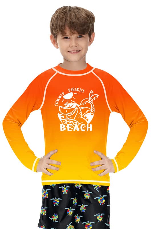 BesserBay Child Boys Long Sleeve UV Protection Rashguard Shirt Orange Gradient Beach Surf Swim Top 9-10 Years