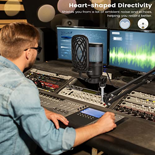 Asmuse Gaming PC USB Microphone, Podcast Condenser Mic with Boom Arm, Pop Filter,RGB Control, Mute Touch for Streaming,Online Chat, RGB Computer Mic for PS4/5 PC Gamer YouTube (Black+Boom Arm)
