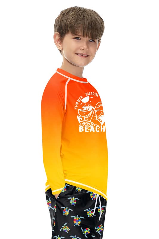 BesserBay Child Boys Long Sleeve UV Protection Rashguard Shirt Orange Gradient Beach Surf Swim Top 9-10 Years