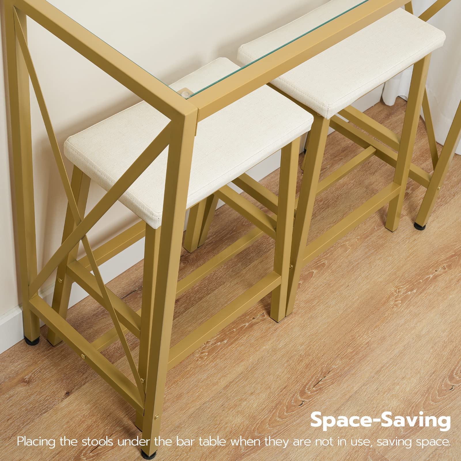 HOOBRO Bar Table Set of 2, 3 Piece Modern Bar Table and Chairs Set, 39.4'' Pub Table Dining Set, Counter Height Table, for Living Room, Kitchen Small Space, Gold and White GD14BT01