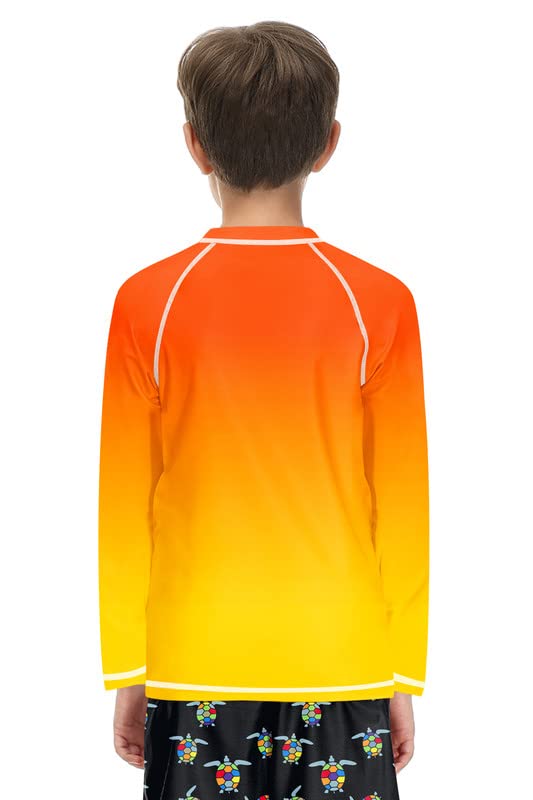 BesserBay Child Boys Long Sleeve UV Protection Rashguard Shirt Orange Gradient Beach Surf Swim Top 9-10 Years