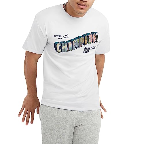 Champion, Classic, Soft and Comfortable T-Shirts for Men (2023 Graphics), White Postcard Script, XX-Large