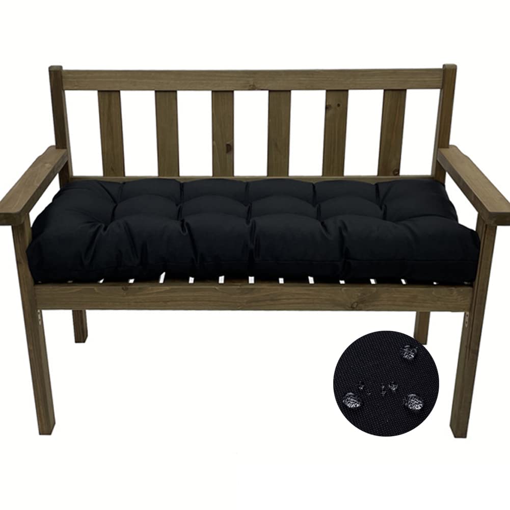Outdoor Indoor Bench Cushion, 51.2in Waterproof Swing Cushion, Garden Bench Seat Cushion, Swing Chair Replacement Seat Pads Cushion Pillow for Lounger Garden Furniture Patio Metal Wooden Bench (Black)