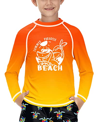 BesserBay Child Boys Long Sleeve UV Protection Rashguard Shirt Orange Gradient Beach Surf Swim Top 9-10 Years